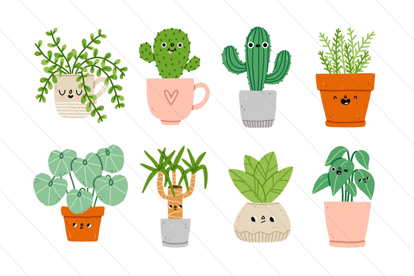 Cartoon House Plants Characters Collection Cute Plants | Etsy