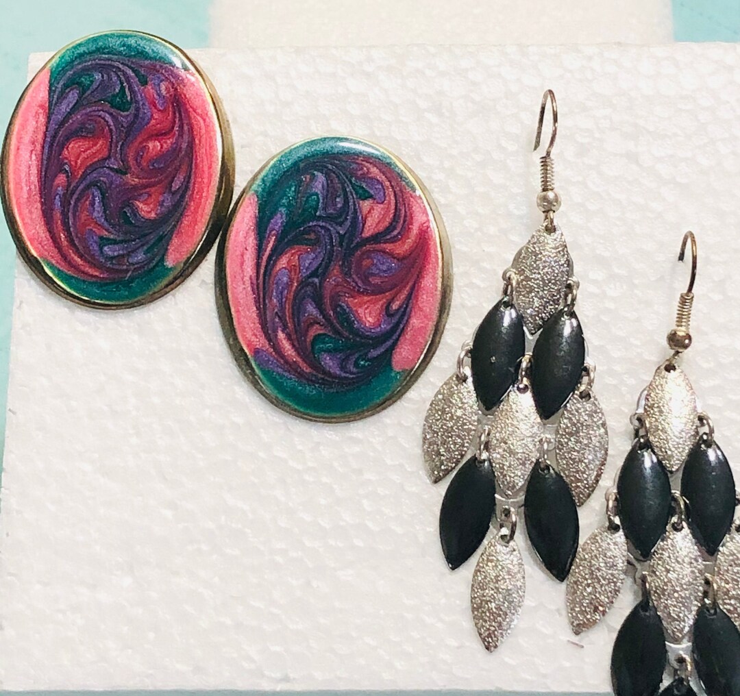 Vintage 60s Dangle Earrings, Fish Scale or Multicolor Discs - Etsy