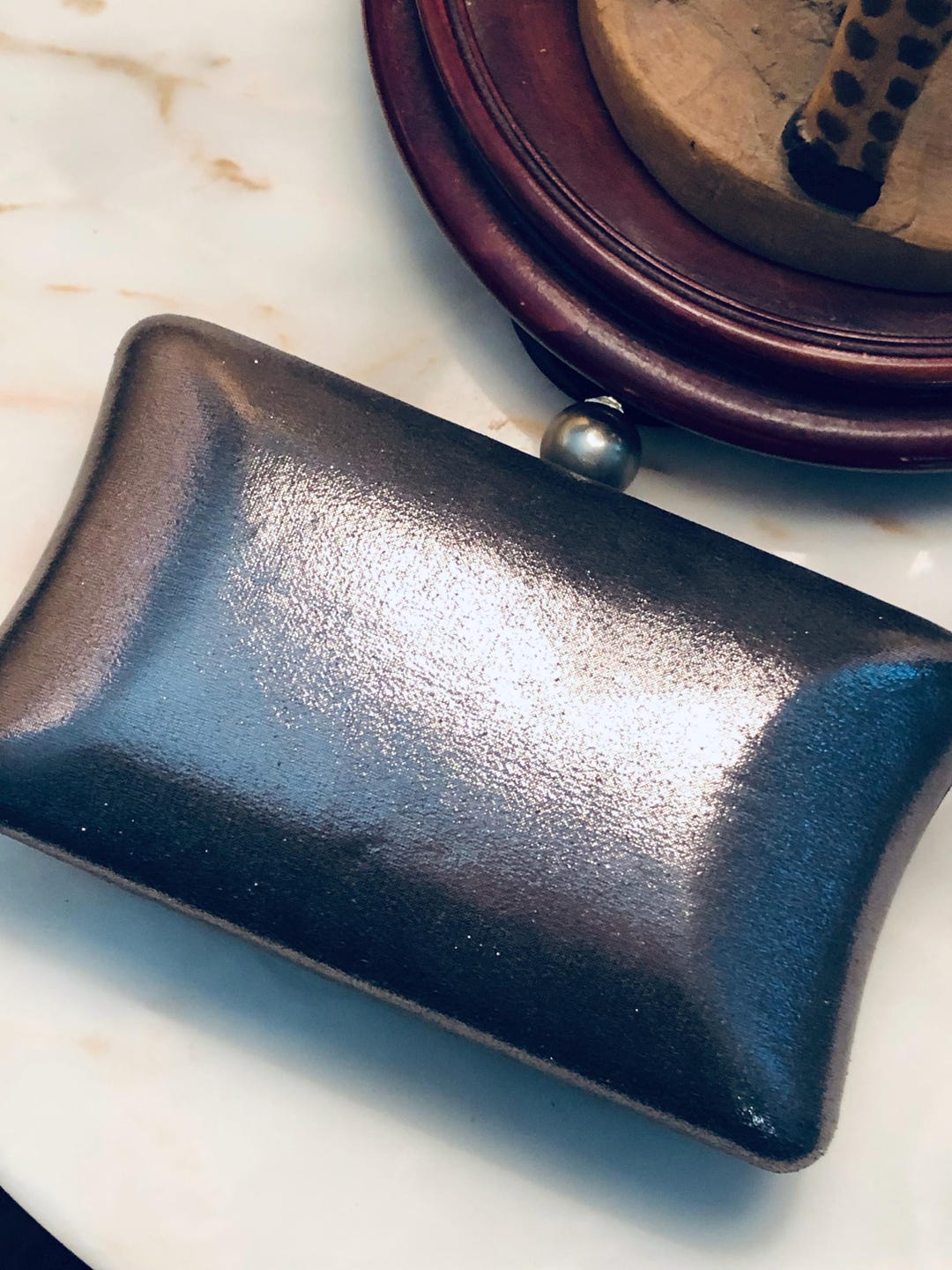 Vintage Dark Pewter Satin Evening Purse, Faux Diamond Closure - Etsy