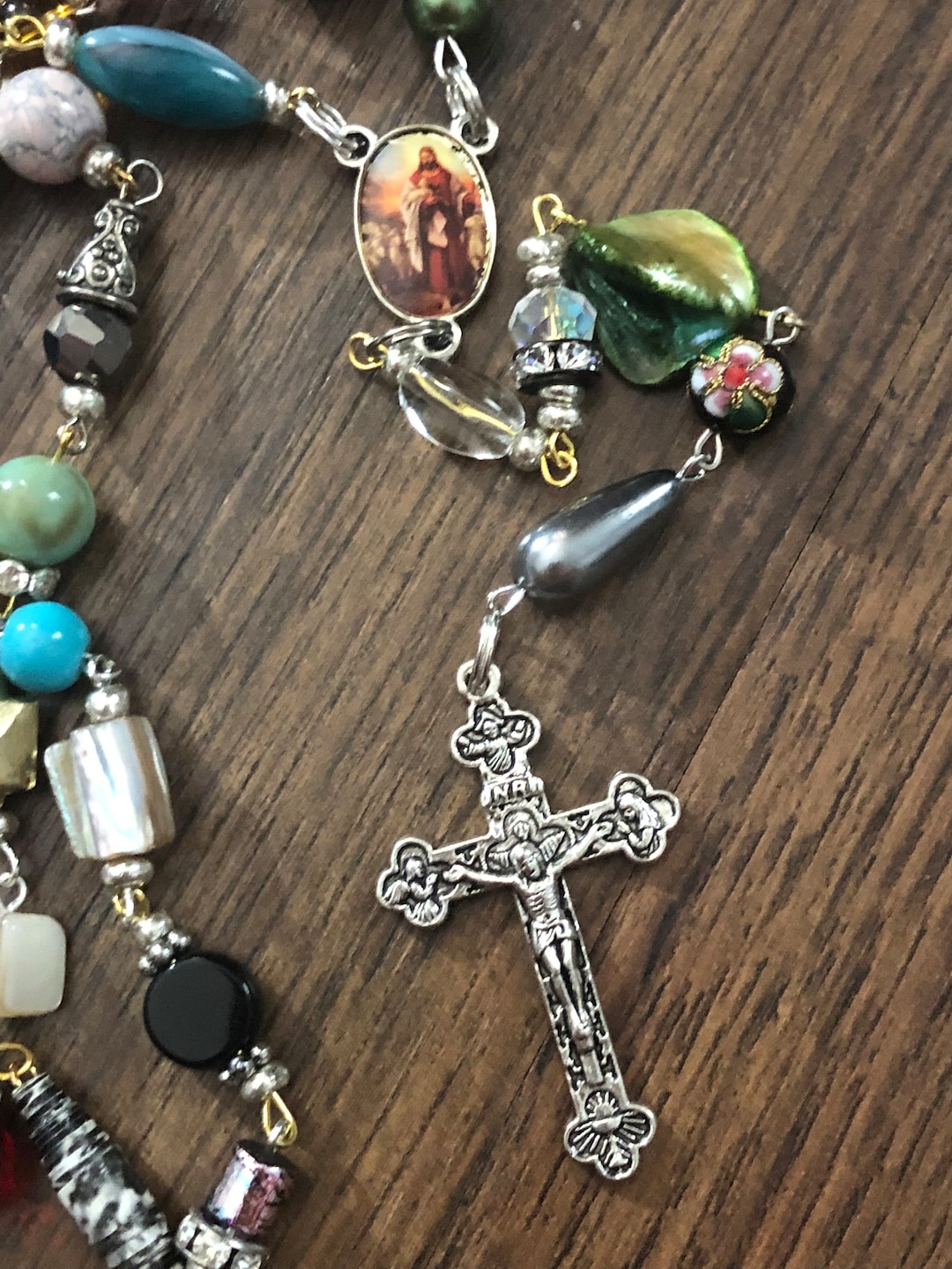 Rosary Wall Decor, Multi Coloured Assorted Beads. With Crucifix Holy ...