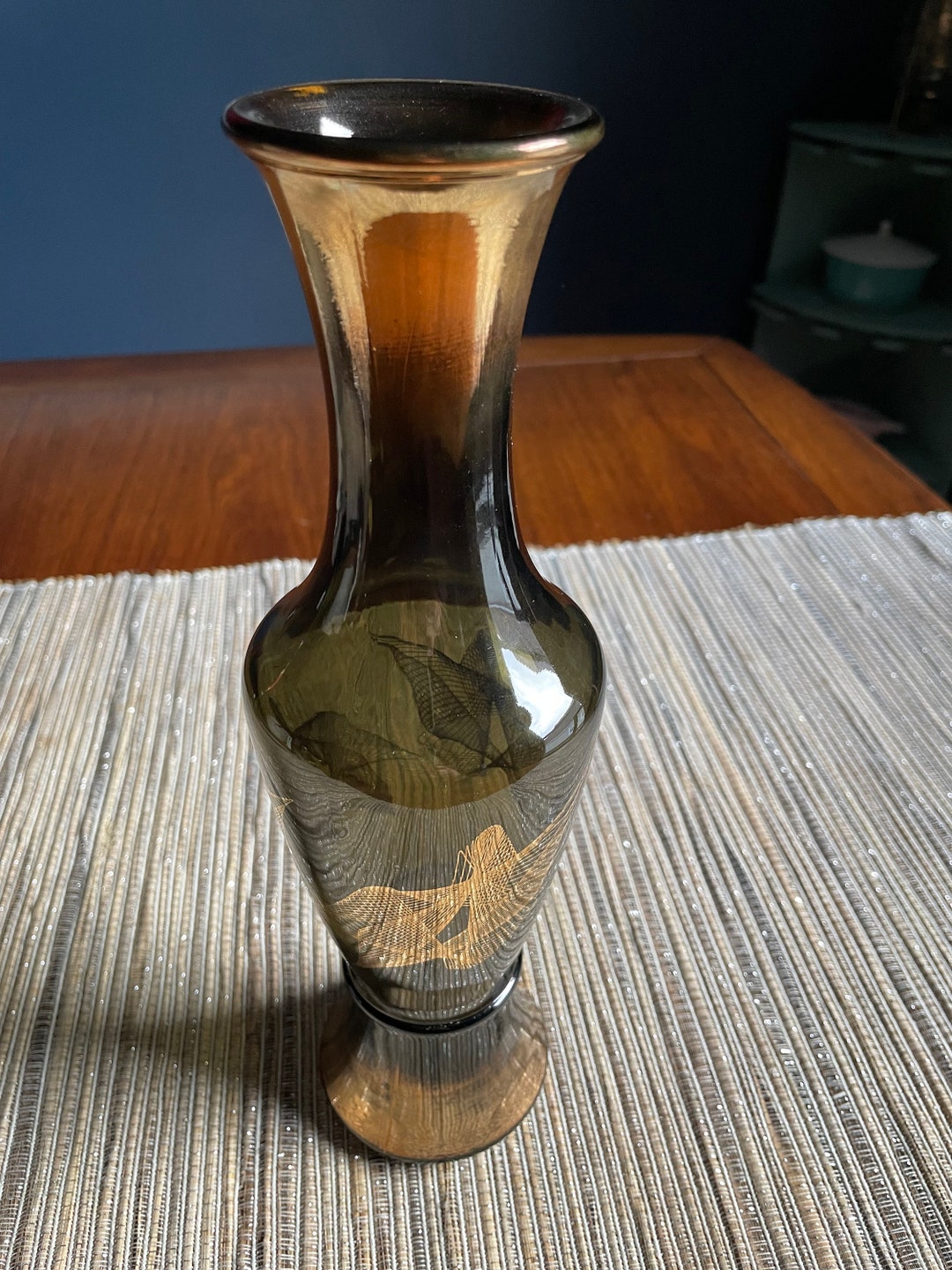 Unique Vintage Mid Century Wheaton Black and Gold Ombre Decorative Vase ...