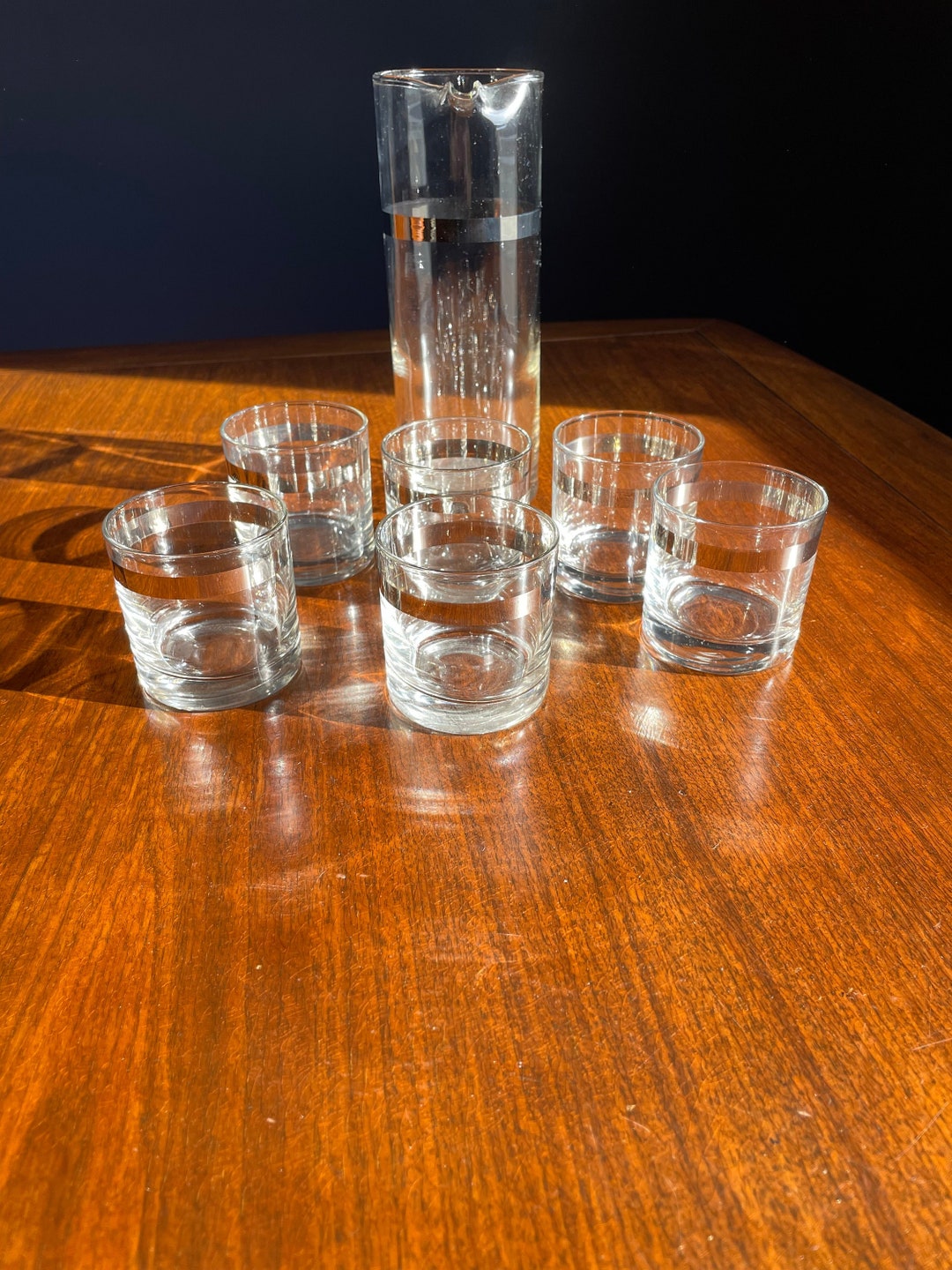 Vintage Glass Barware Set/ 6 Glasses/1 Pitcher - Etsy