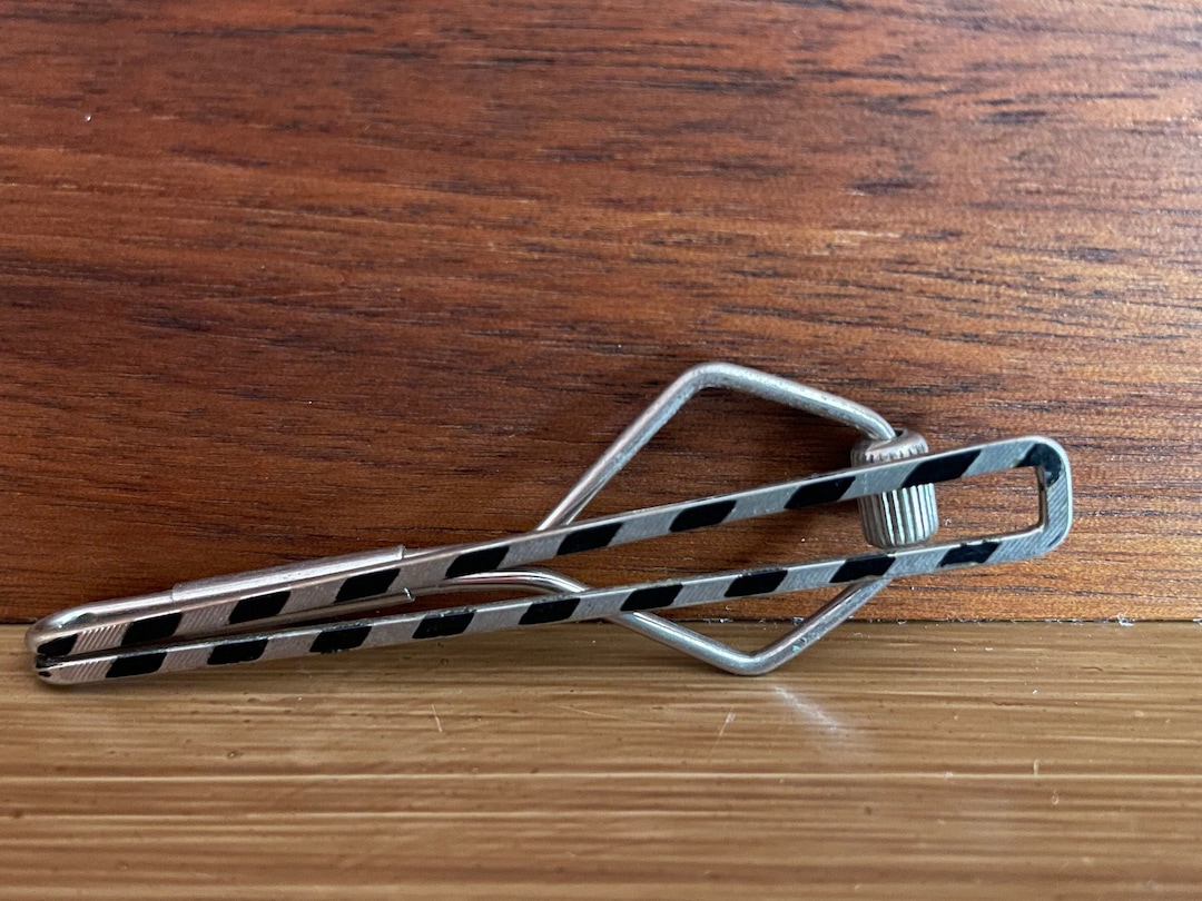 Vintage Swank Long Silver and Black Tie Clip - Etsy