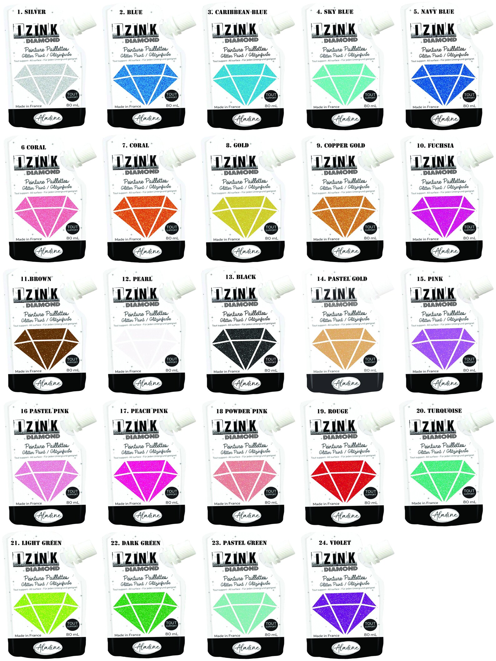 ALADINE IZINK DIAMOND Glitter Paint Paste 80 Ml (2.7oz) - Assorted ...