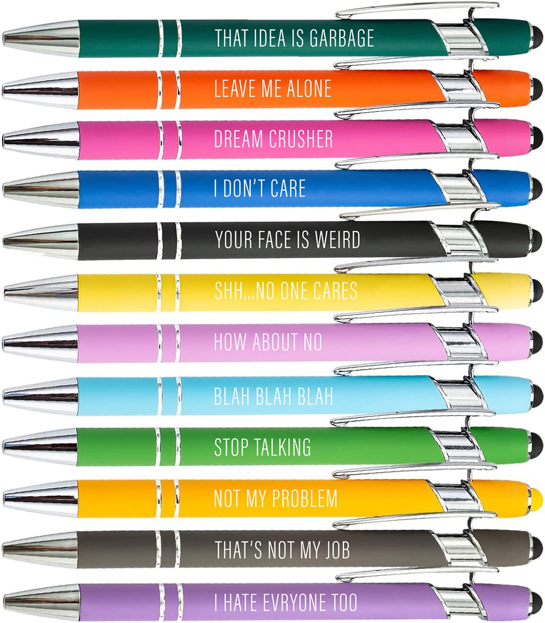 12 Pieces Negative Funny Sarcastic Ballpoint Touch Screen Stylus Pens ...