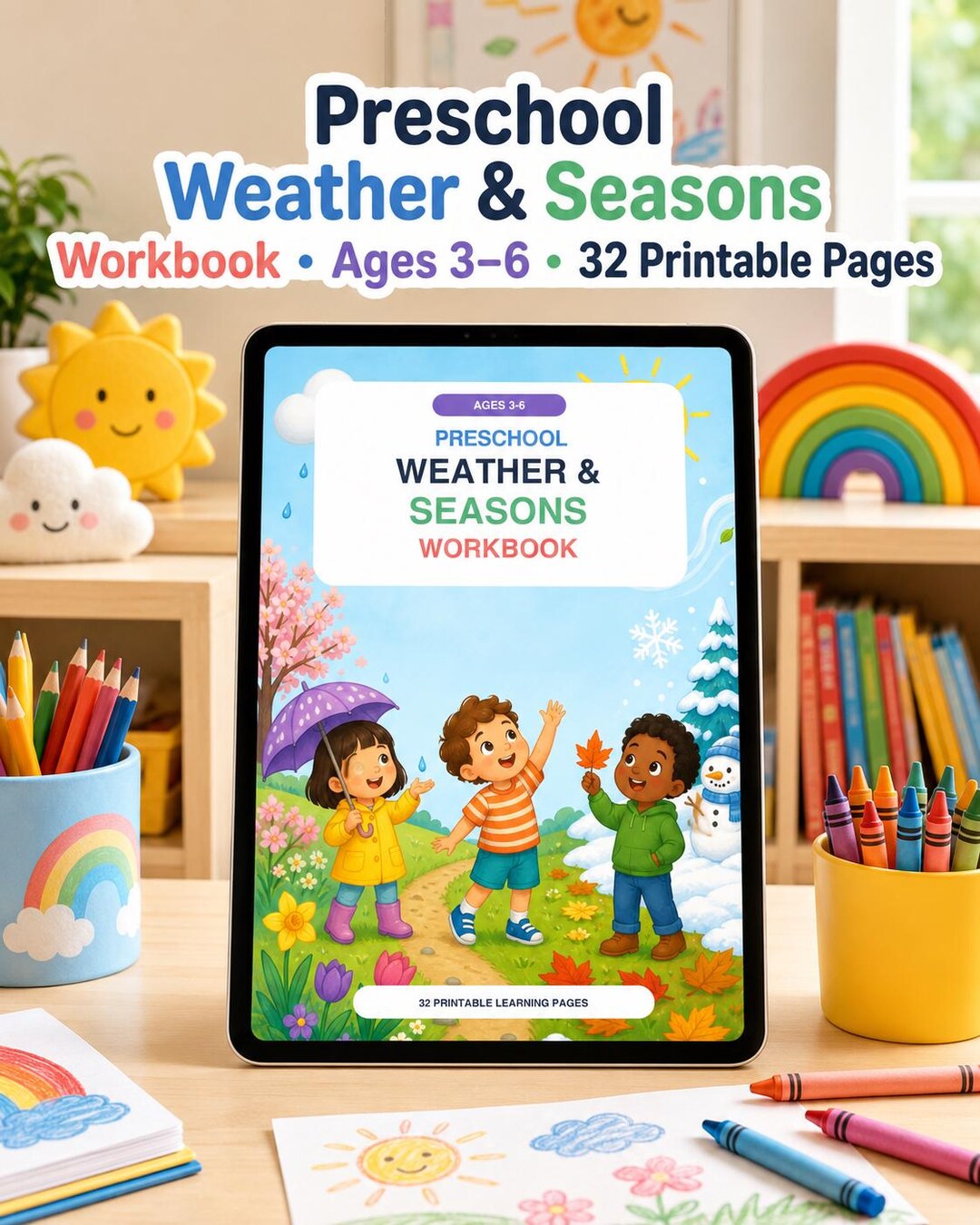 Preschool Weather & Seasons Workbook, 32 Printable Activities (PDF ...