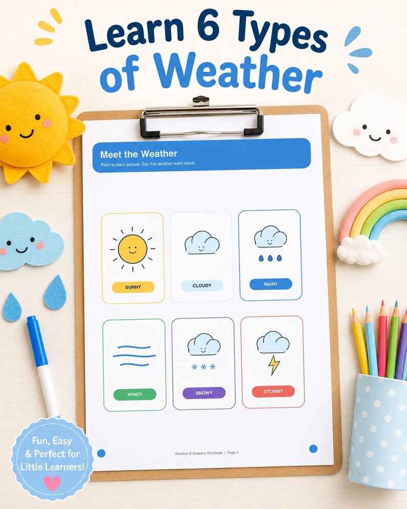 Preschool Weather & Seasons Workbook, 32 Printable Activities (PDF ...