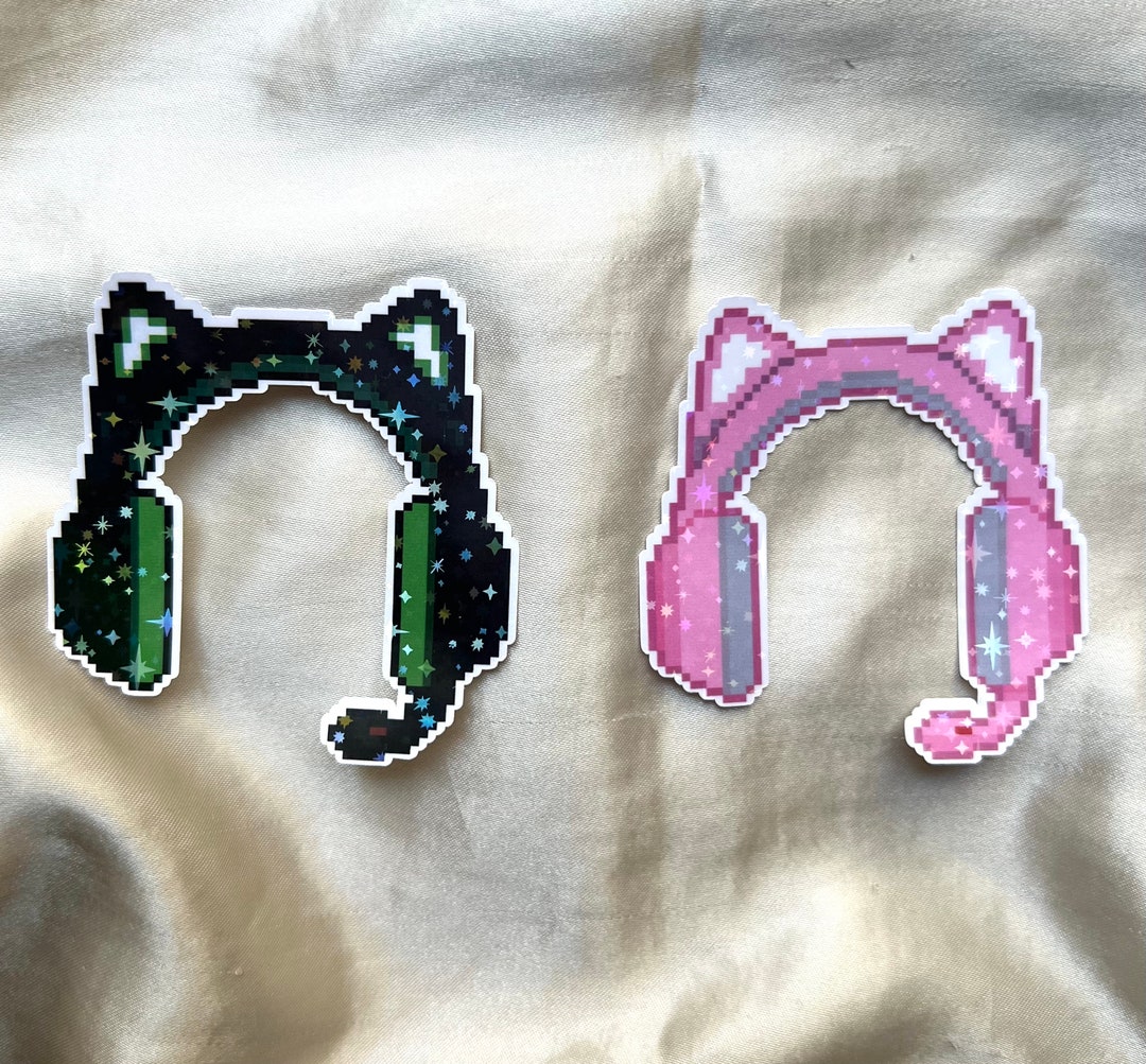 Pixel Art Kitty Gamer Headphones Sticker - Etsy