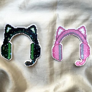 Pixel Art Kitty Gamer Headphones Sticker - Etsy