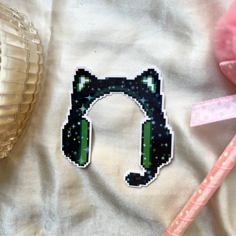 Pixel Art Kitty Gamer Headphones Sticker - Etsy