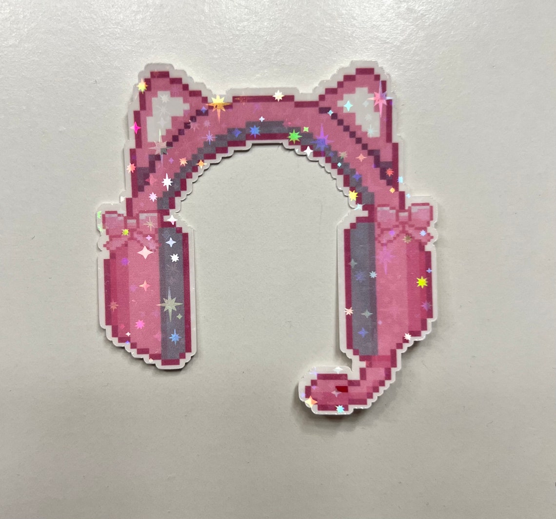 Pixel Art Kitty Gamer Headphones Sticker - Etsy