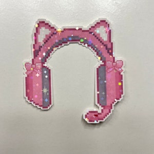 Pixel Art Kitty Gamer Headphones Sticker - Etsy