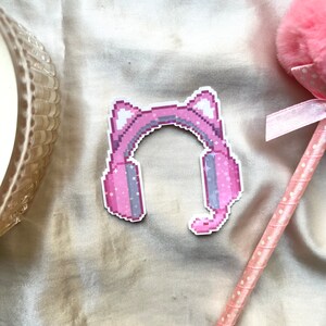 Pixel Art Kitty Gamer Headphones Sticker - Etsy