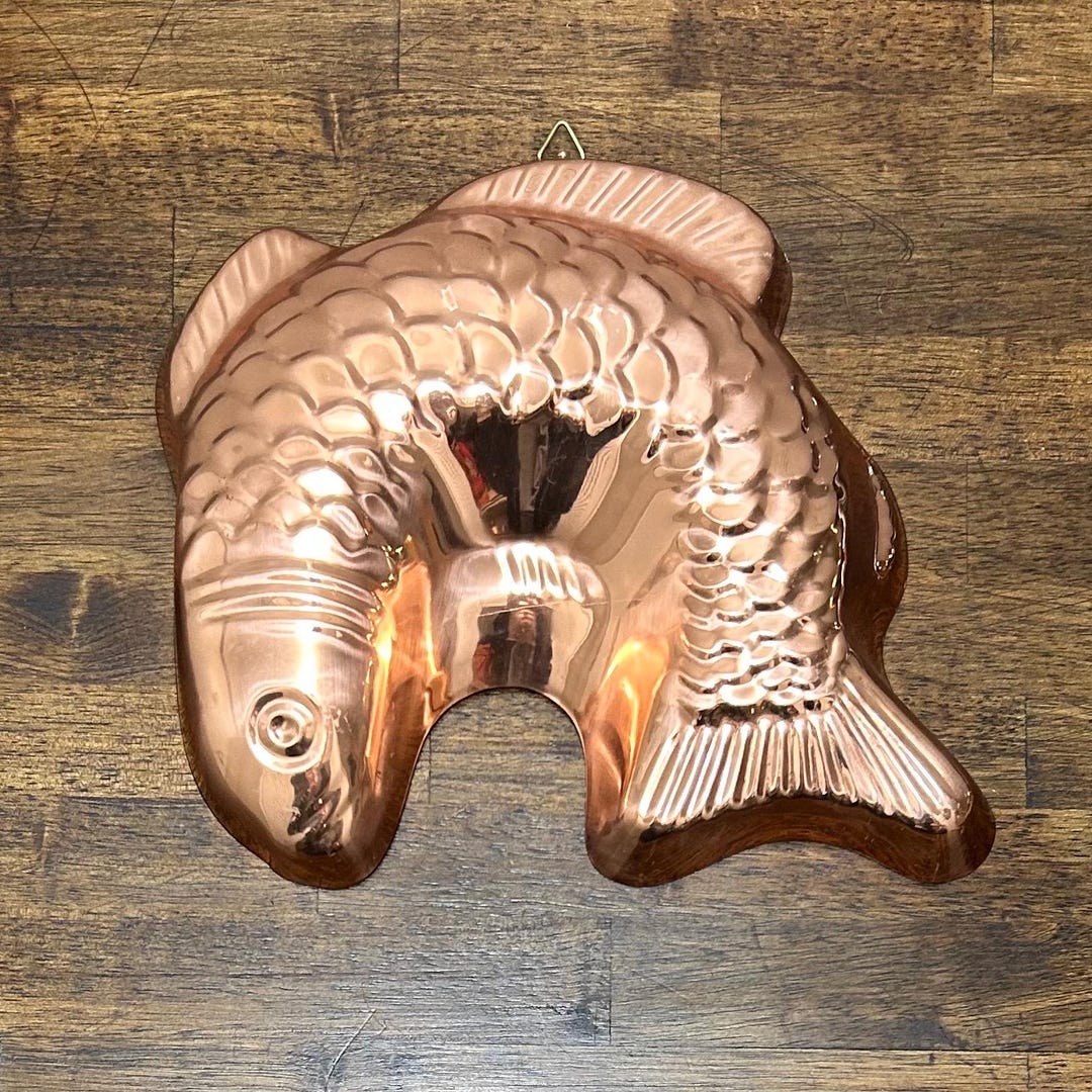 Vintage Copper Fish Jello Mold, Wall Hanging Kitchen Decor, Rustic ...