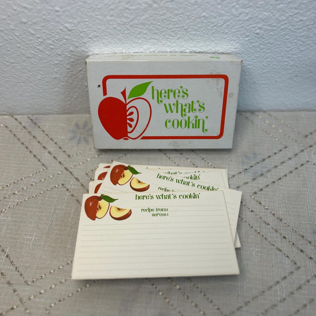 Blank Vintage Recipe Cards, Here's What's Cookin', Apple Design, Set of ...