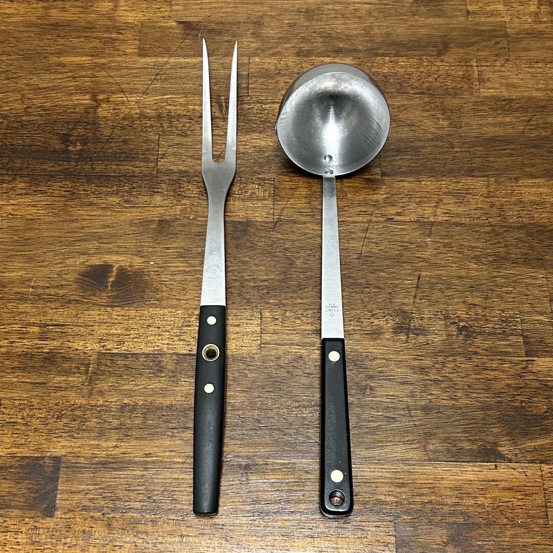 Vintage Flint Arrowhead Carving Fork or Ladle, Black Riveted Handle ...
