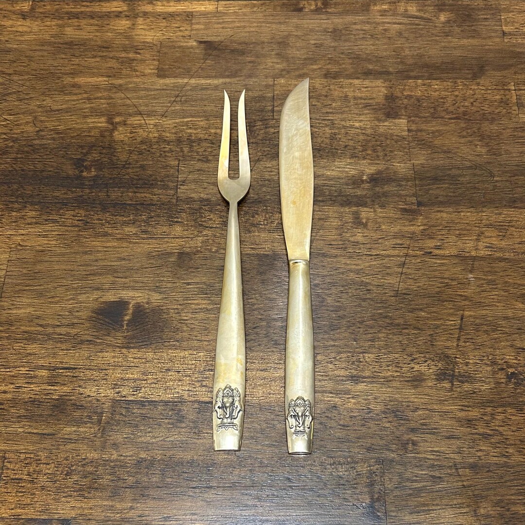 Vintage Bronze Thai Siam Carving Fork & Knife - Etsy