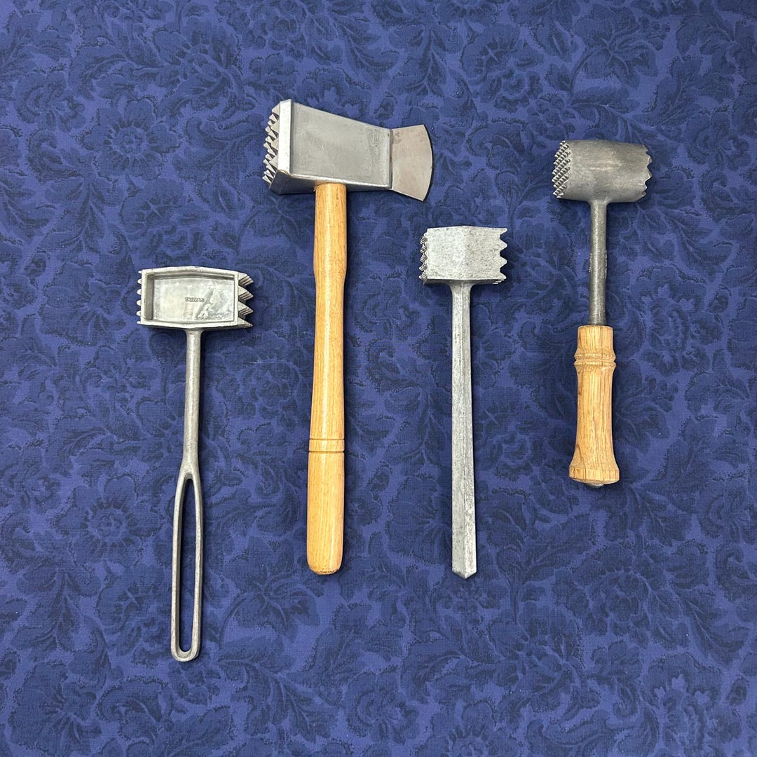 Meat Mallet Tenderizer and Cleaver in One, Vintage With Wood Handle ...