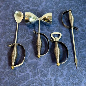 Retro Sword Handle Bar Tools Set, Vintage Steel Barware | Jigger ...