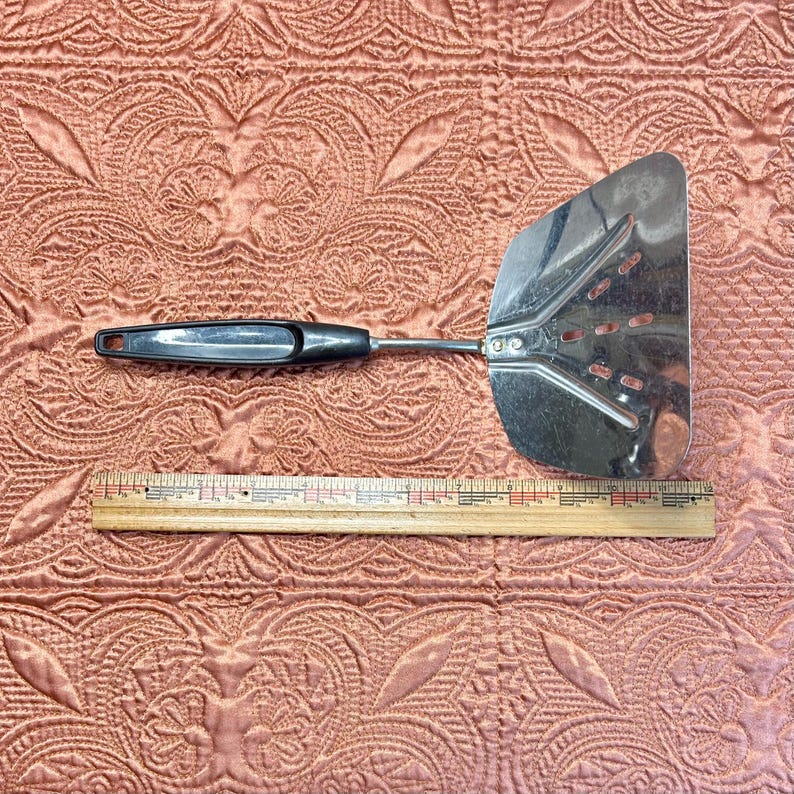 Wood Handle Vintage Slotted Spatula With Long Handle - Ekco Keyhole ...