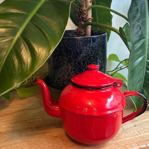 Red Enamel Vintage Tea Kettle Mid-century Modern Teapot Made in Poland ...