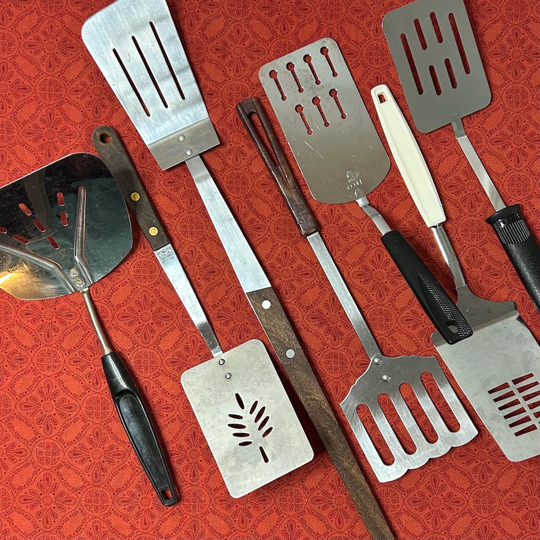 Wood Handle Vintage Slotted Spatula With Long Handle - Ekco Keyhole ...