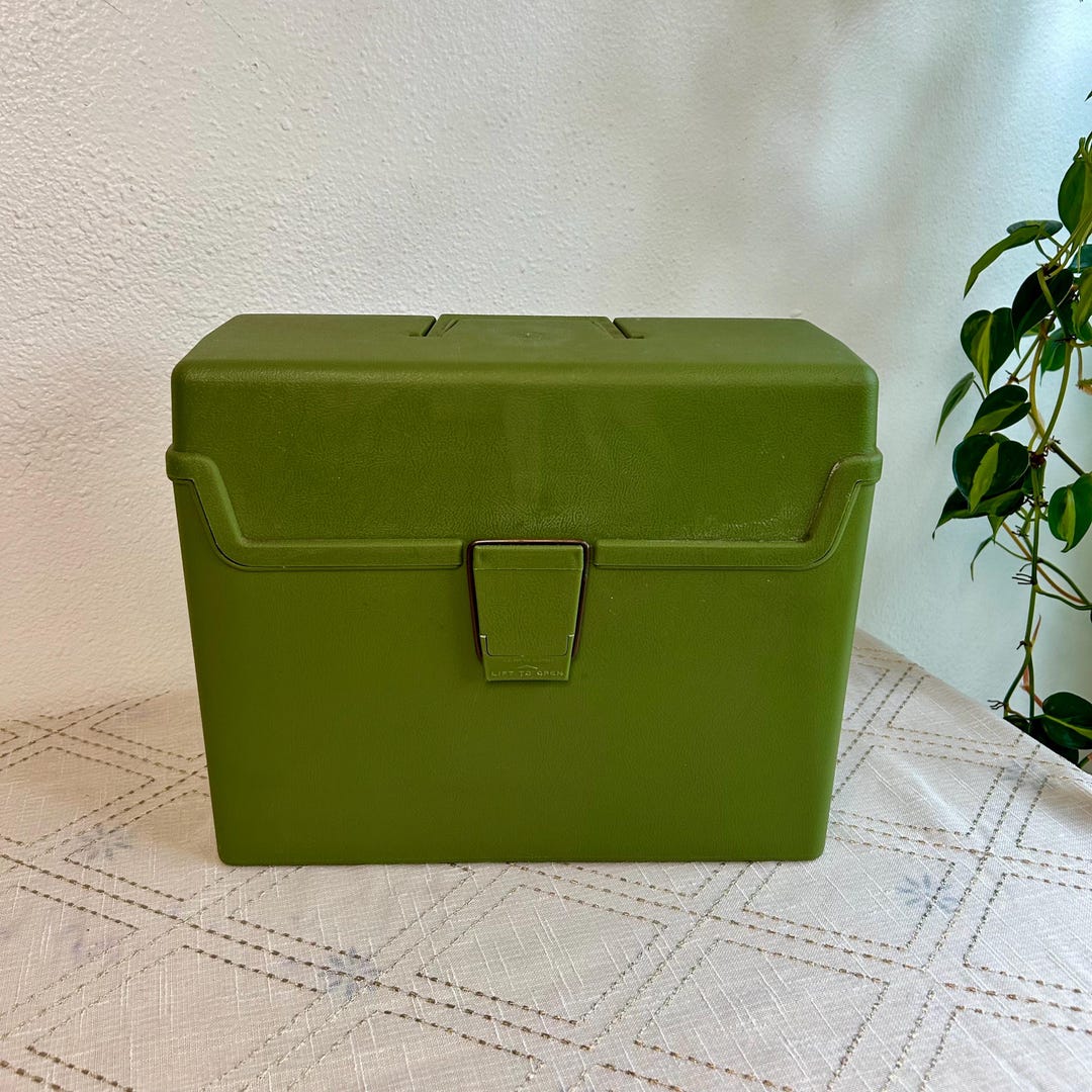 Green Plastic Vintage File Folder Storage Box With Handle - Retro, Mid ...