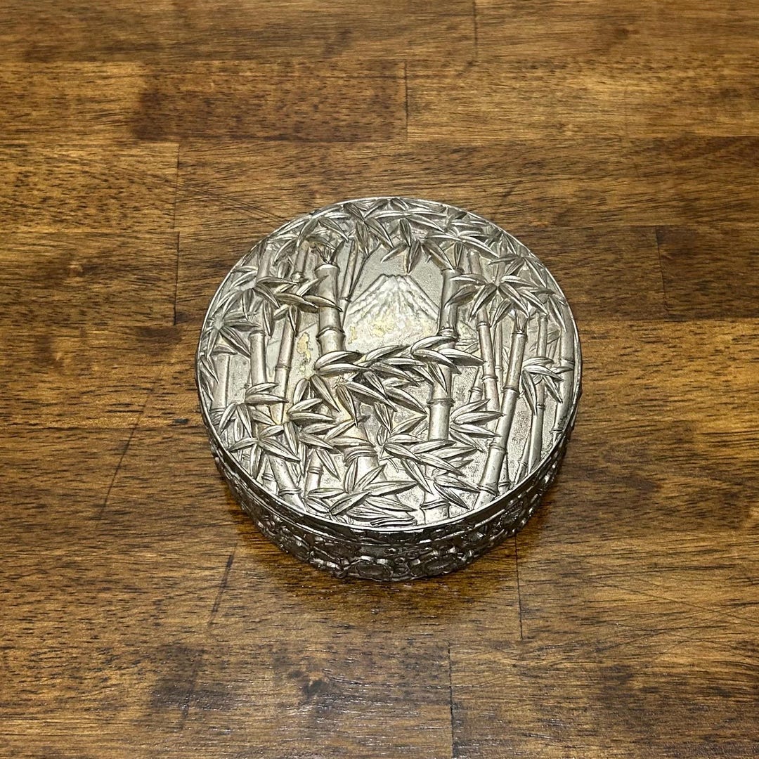 Silverplate Vintage Japanese Meiji Box, Mt Fuji, Bamboo and Cherry ...