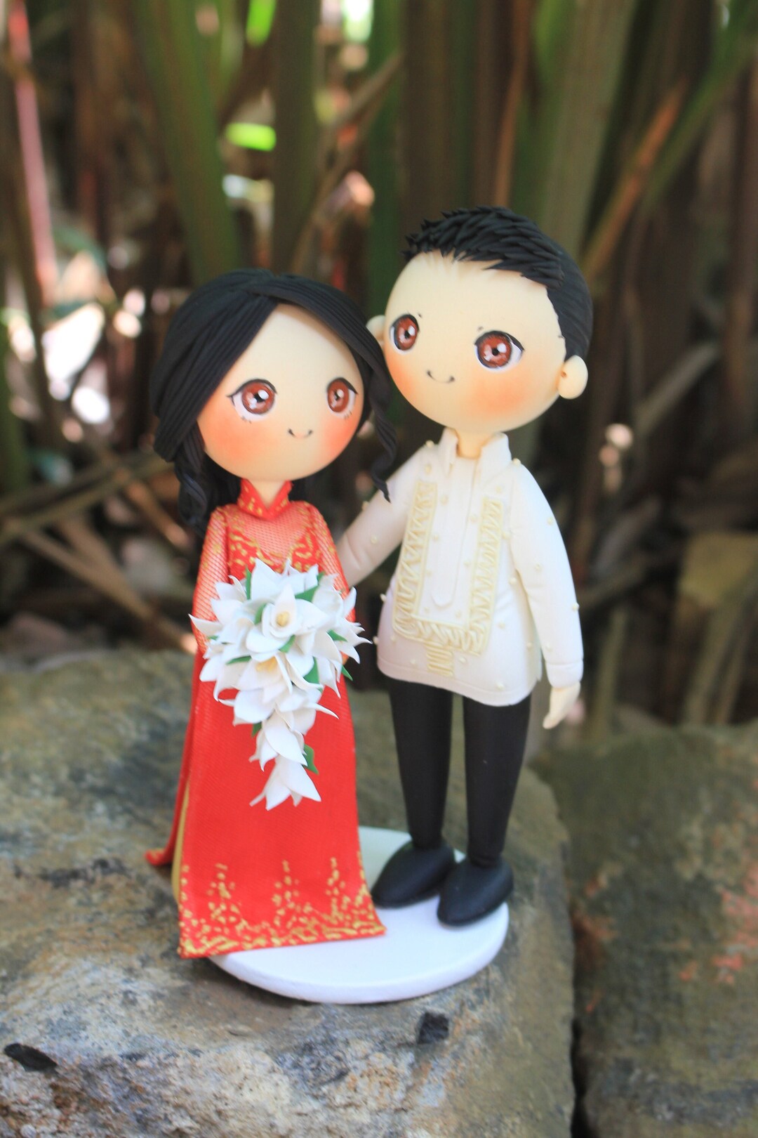 Filipino and Vietnam Wedding Cake Topper, Barong & Ao Dai Wedding Clay ...