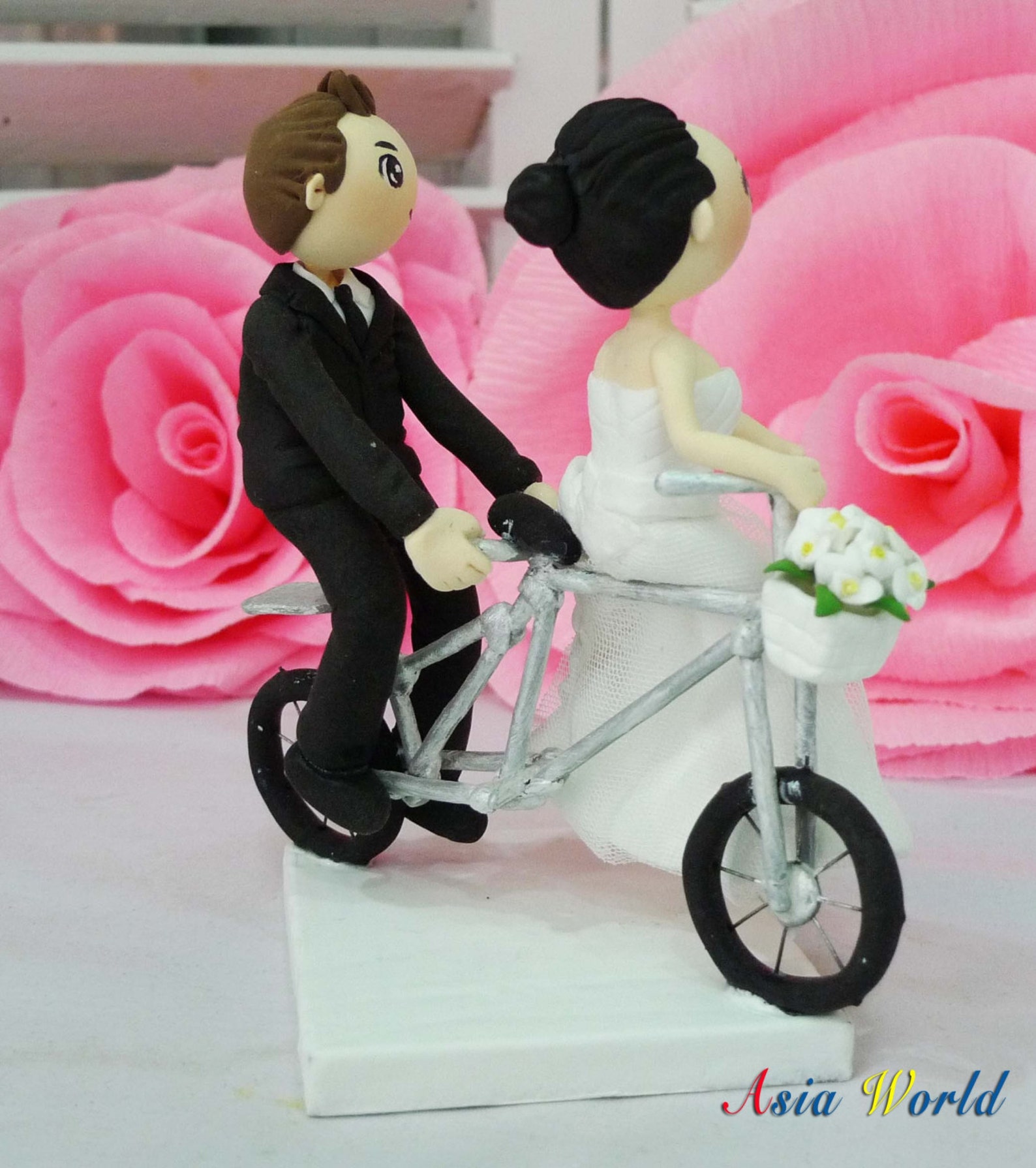 Tandem bike wedding cake topper Mr & Mrs cake topper Pink | Etsy