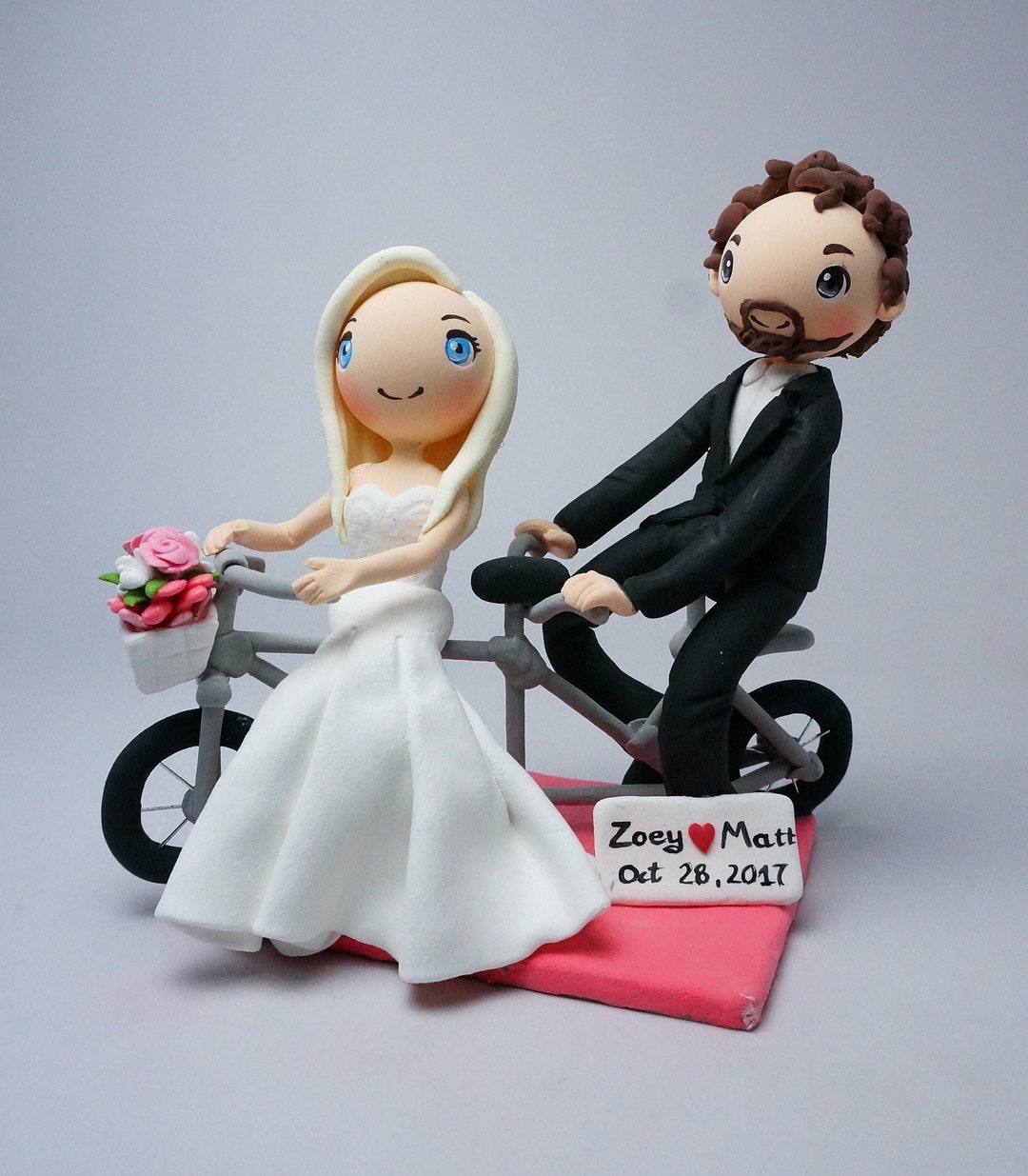 Tandem Bike Wedding Cake Topper, Mr & Mrs Cake Topper, Pink Wedding ...