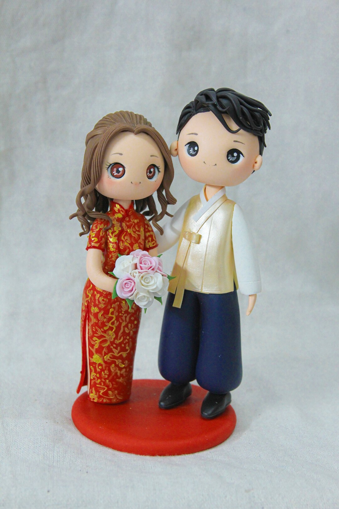 Chinese and Korean Wedding Cake Topper, Qipao Bride & Hanbok Groom ...