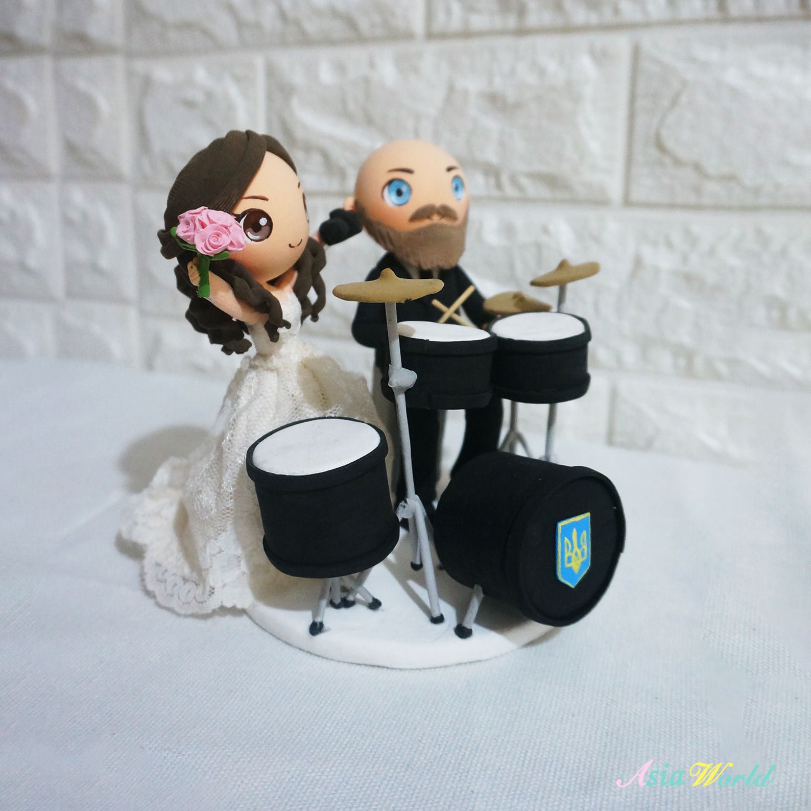 Wedding Cake Topper Drummer and Photographer Clay Doll Drum - Etsy