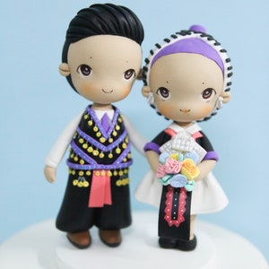 Hmong Bride & Groom Wedding Cake Topper, Traditional Wedding Couple ...