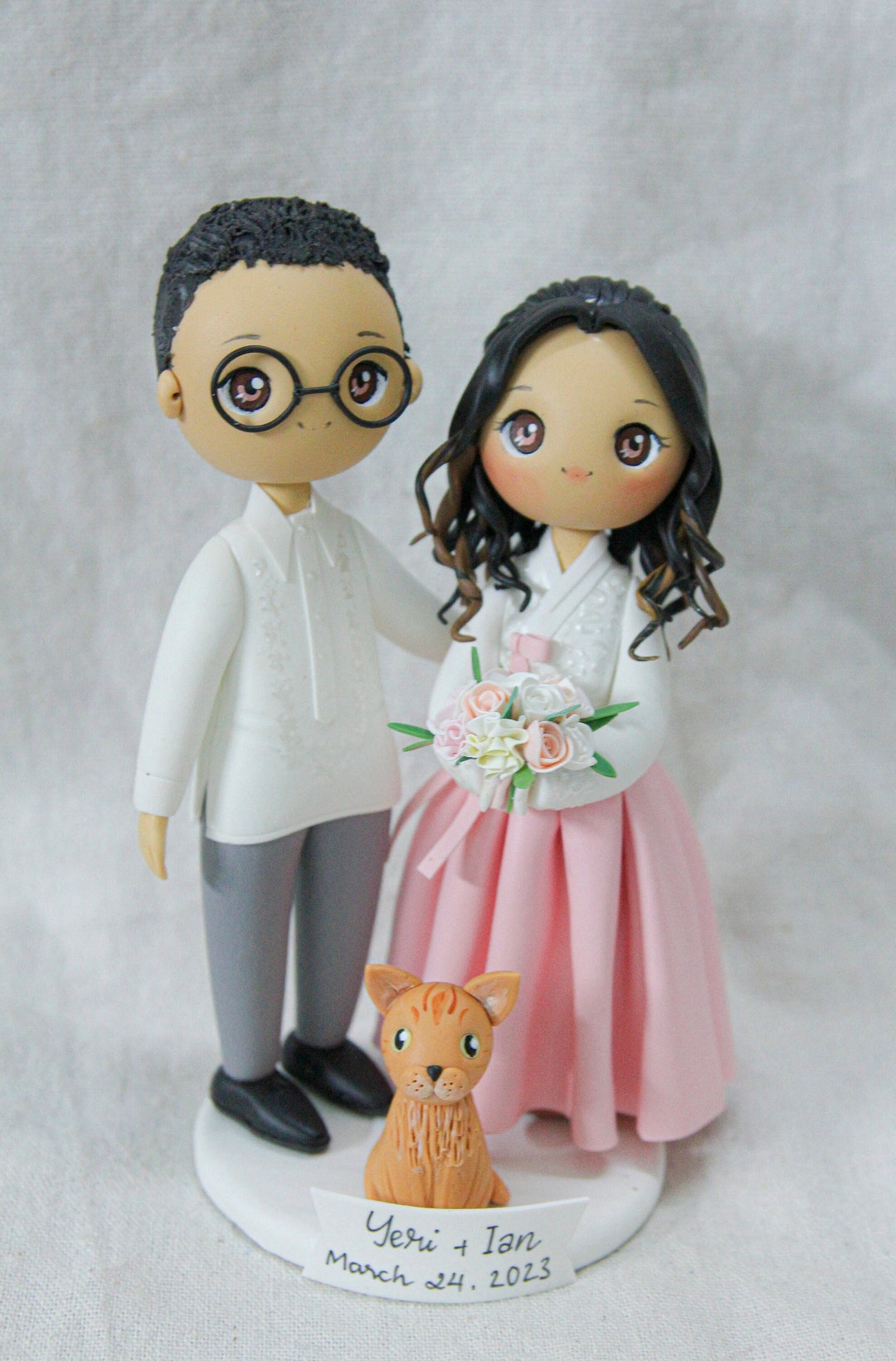 Hanbok & Barong Wedding Cake Topper, Korean Bride and Filipino Groom ...