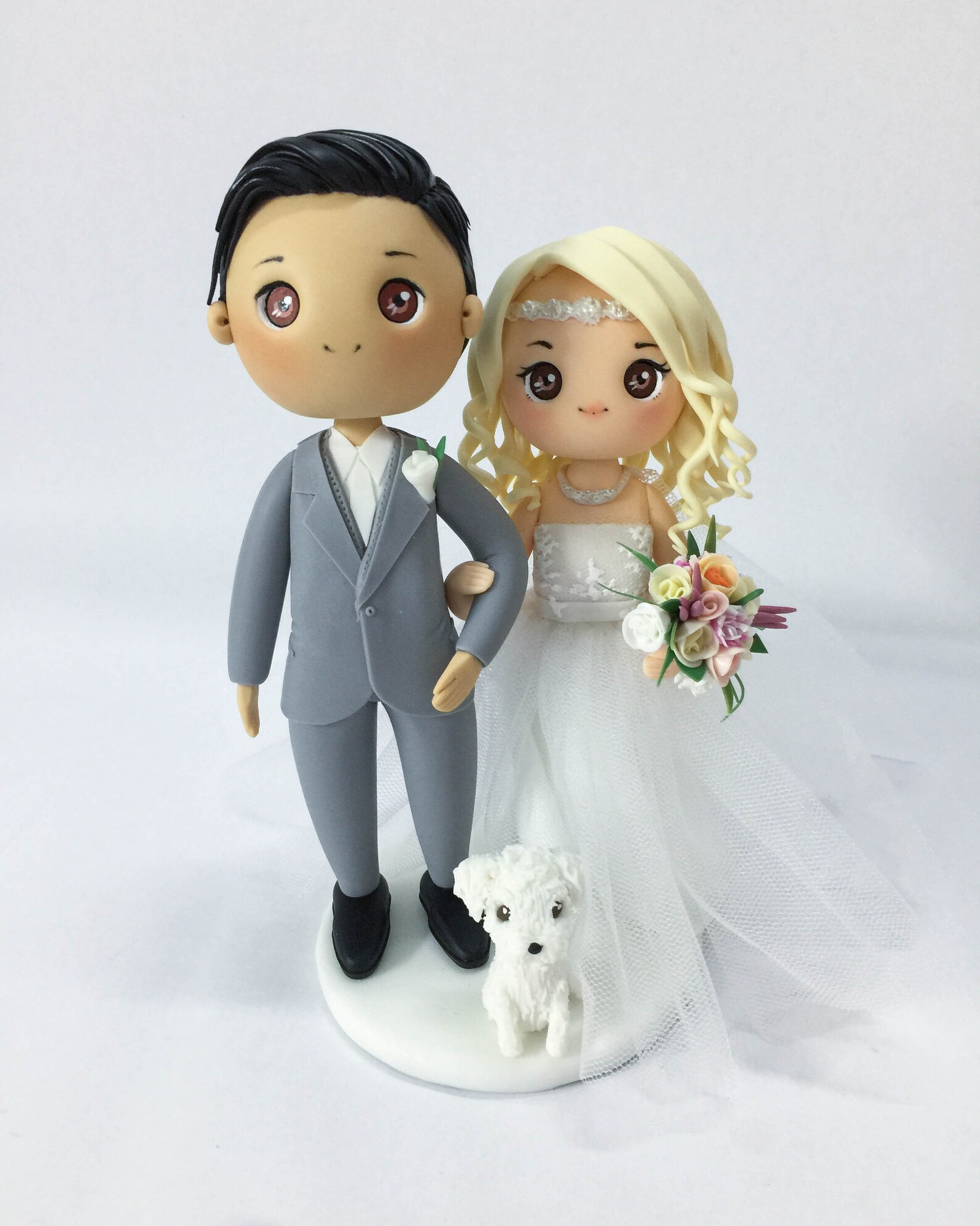 Bohemian Wedding Cake Topper, Chic Bride & Groom With a Dog Cake Topper ...