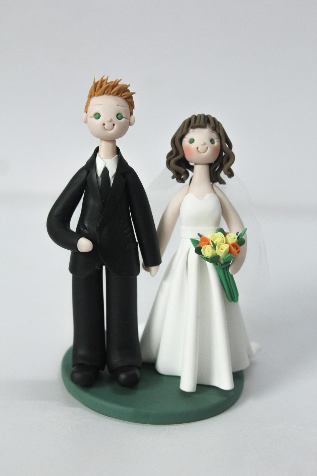 Classic Wedding Cake Topper, Spikey Hair Groom & Short Curly Hair Bride ...