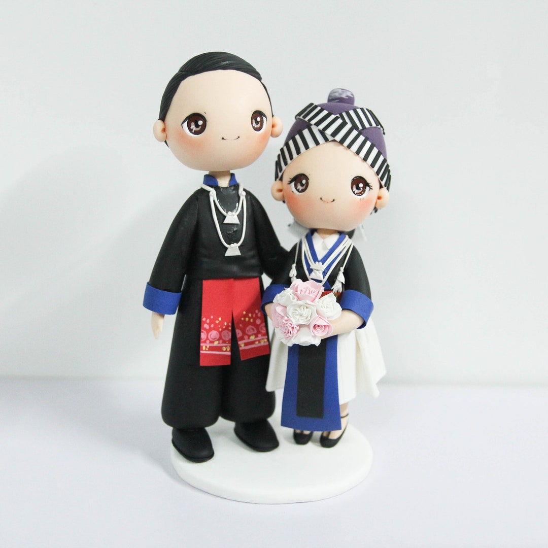 Hmong Bride & Groom Wedding Cake Topper, Ethnic Bride and Groom Wedding ...