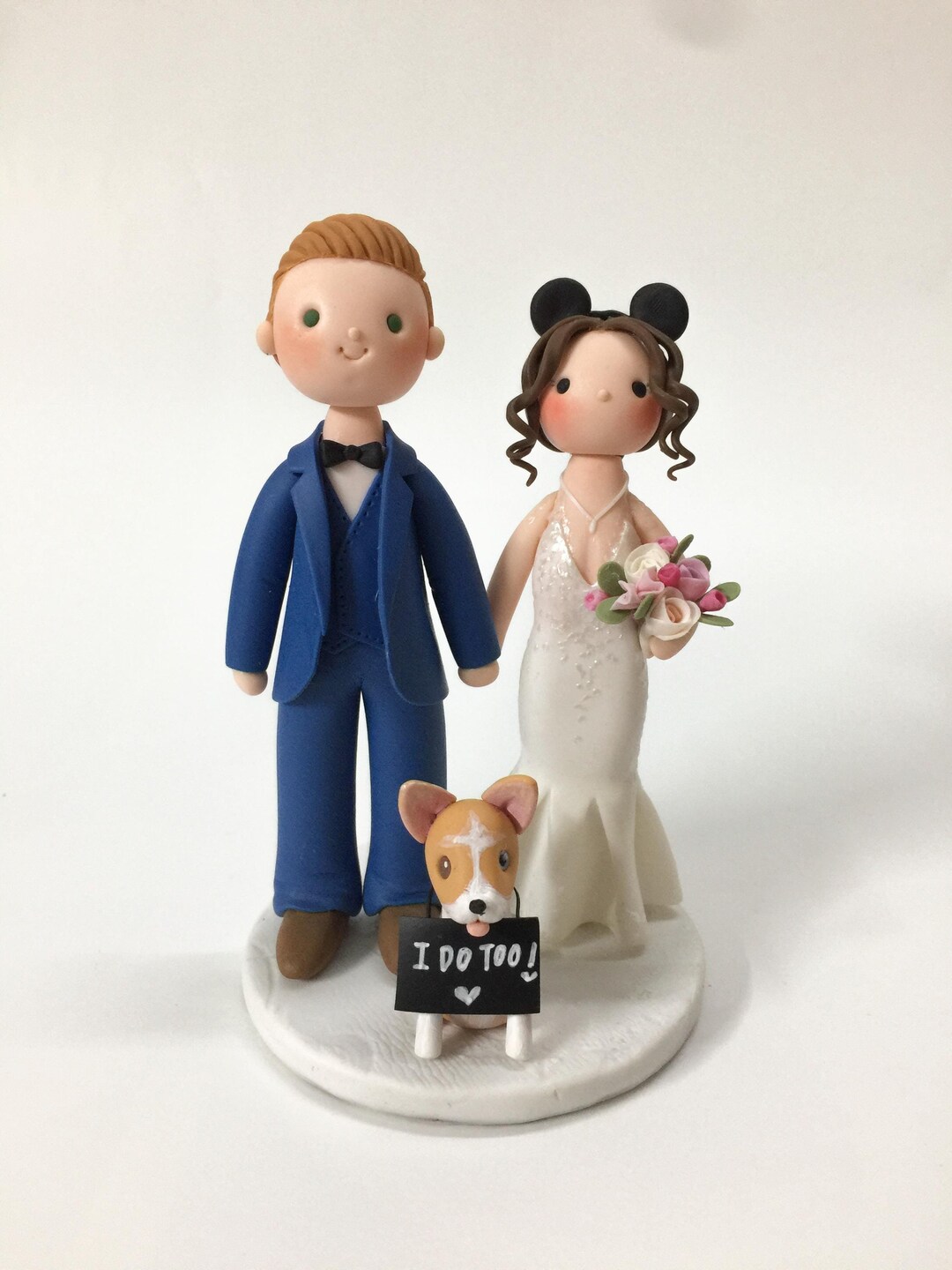 Classic Wedding Cake Topper With Dog, Navy 3 Piece Suit Groom and ...