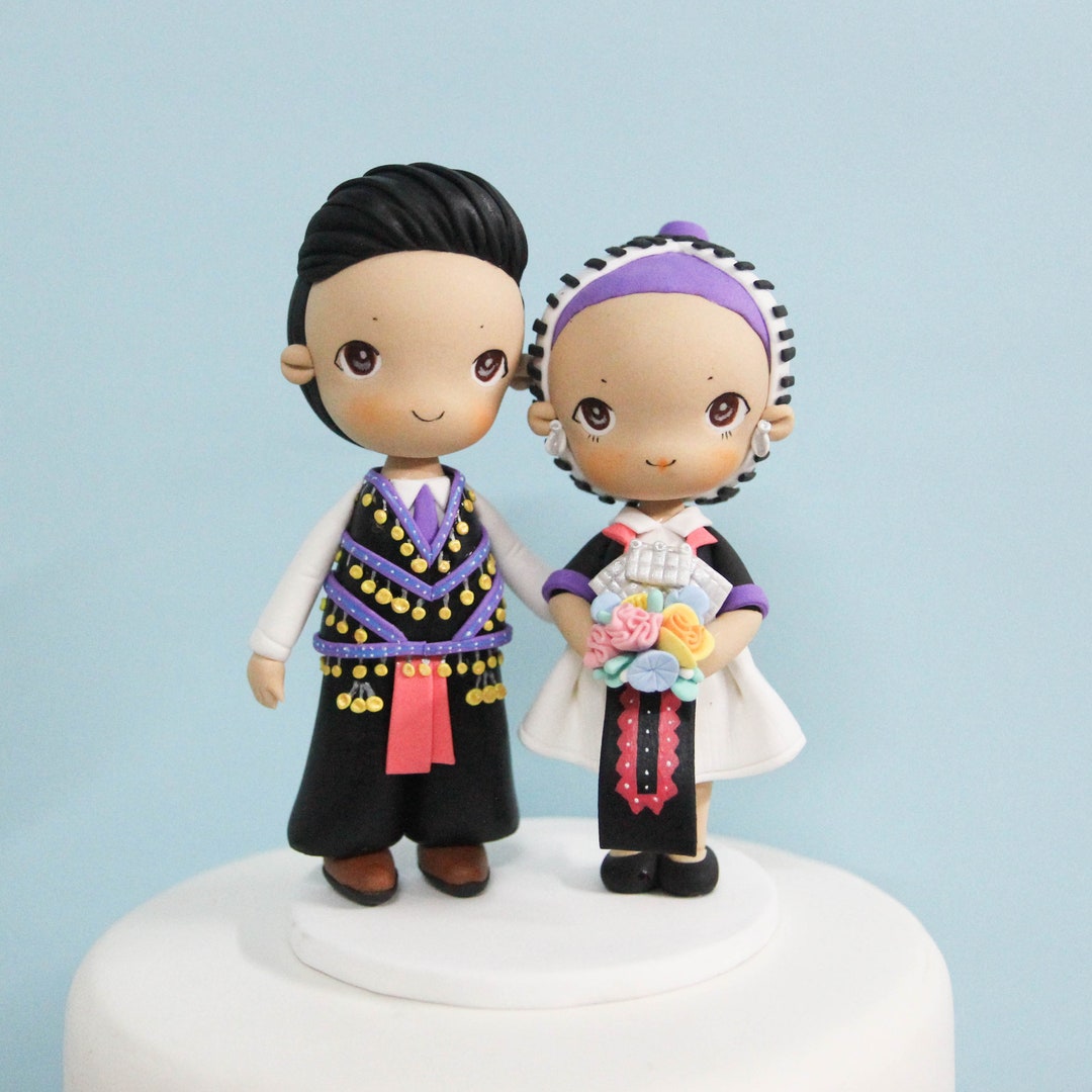 Hmong Bride & Groom Wedding Cake Topper, Traditional Wedding Couple ...