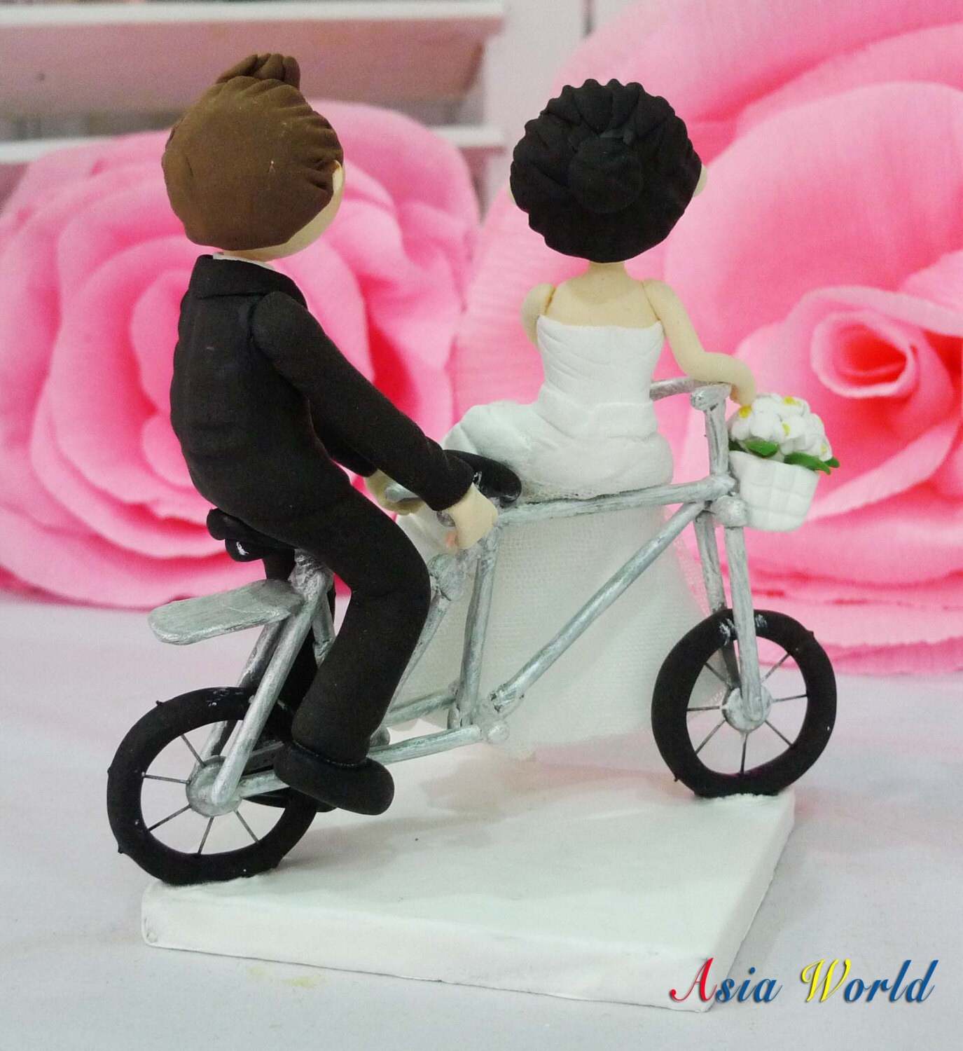Tandem bike wedding cake topper Mr & Mrs cake topper Pink | Etsy