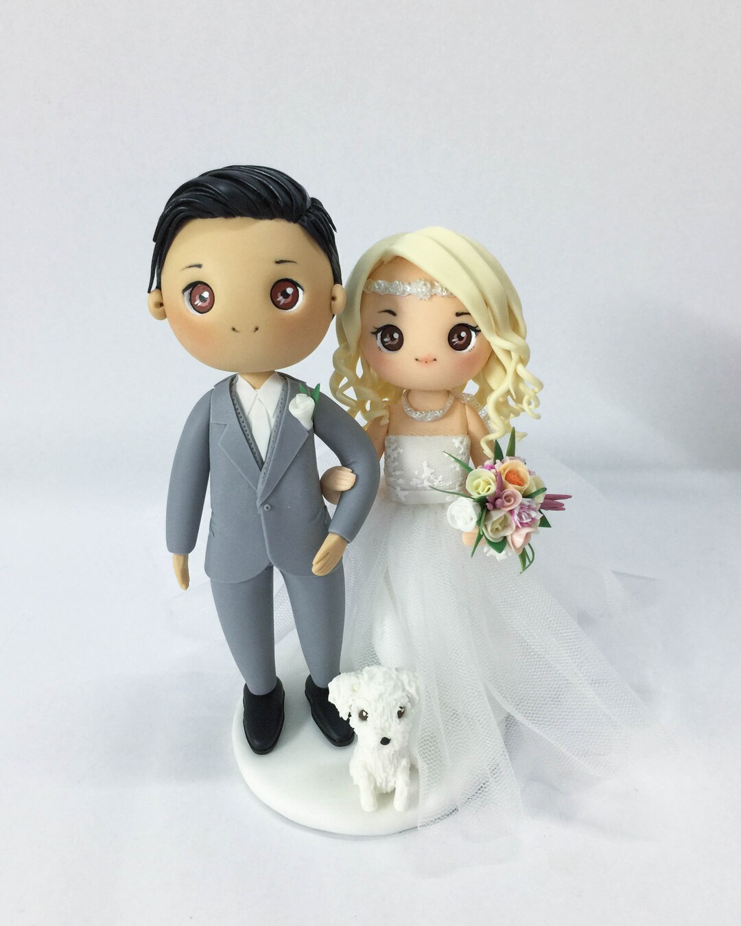 Bohemian Wedding Cake Topper, Chic Bride & Groom With a Dog Cake Topper ...