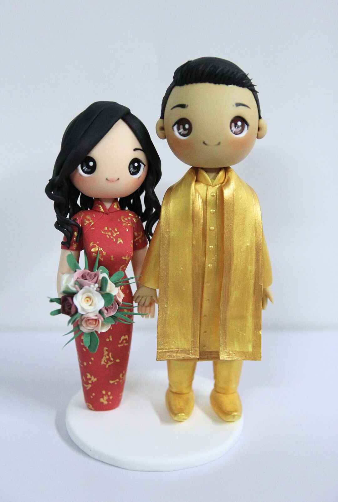 Chinese & Indian Wedding Cake Topper, Qipao Wedding Cake Topper, Red ...
