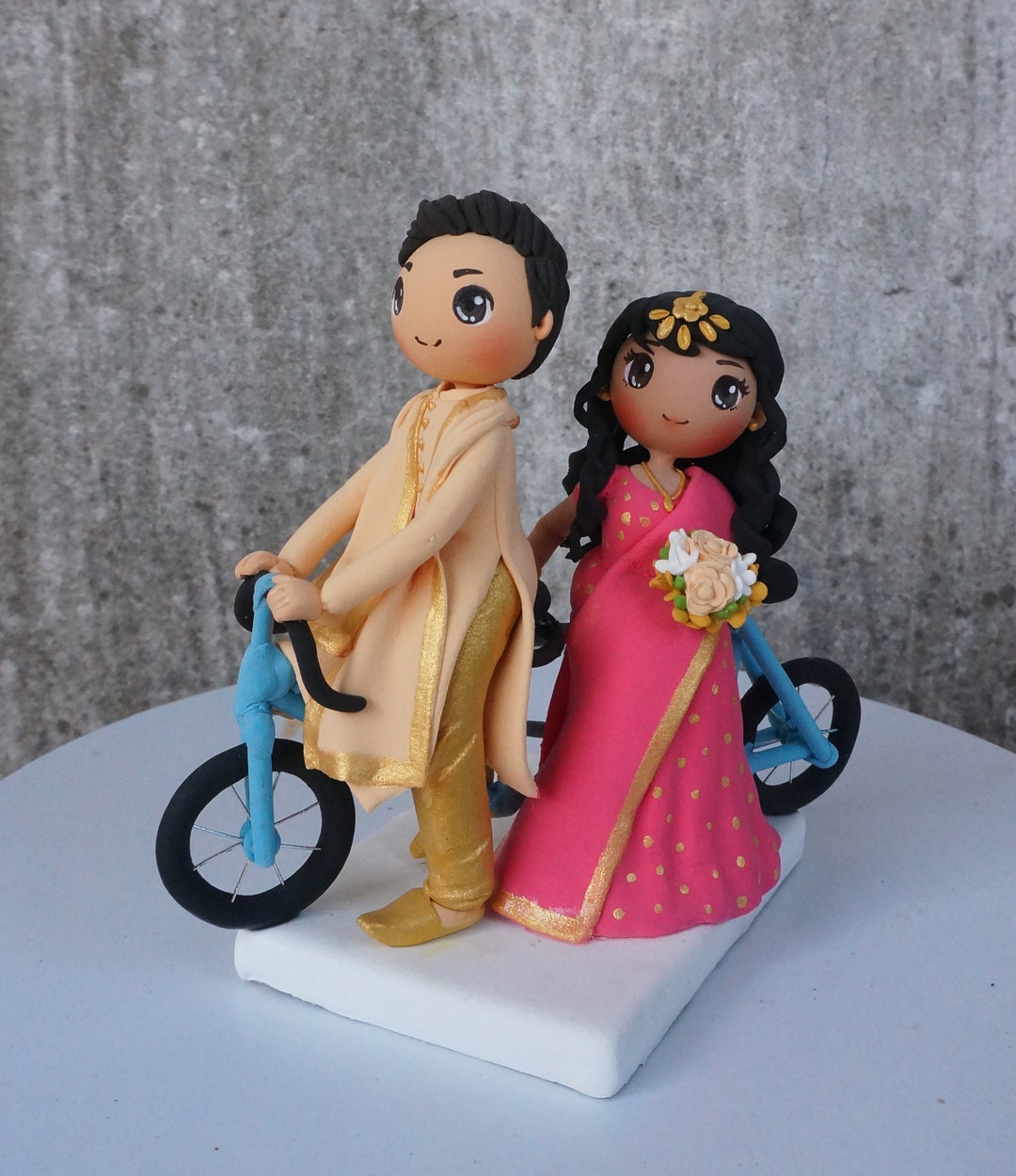 Indian Bride & Groom Wedding Cake Topper Tandem Bike Wedding Theme Mr ...