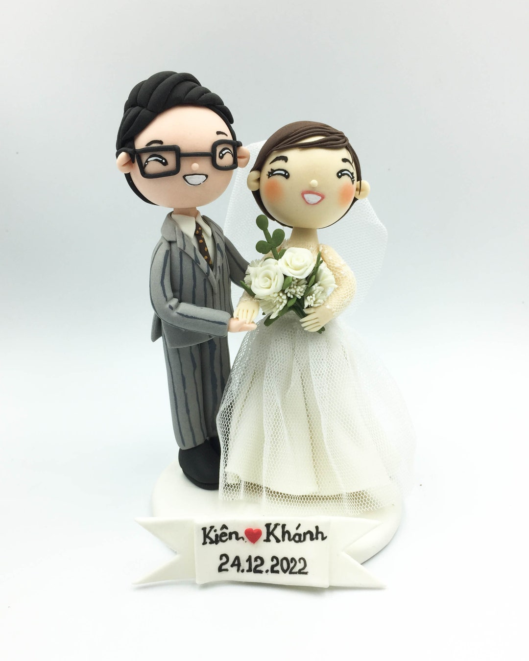 Happy Wedding Cake Topper, Unique Bride & Groom Wedding Cake Topper ...