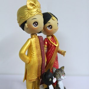 Muslim Wedding Cake Topper, Middle East Bride & Groom With Cats, Saree ...