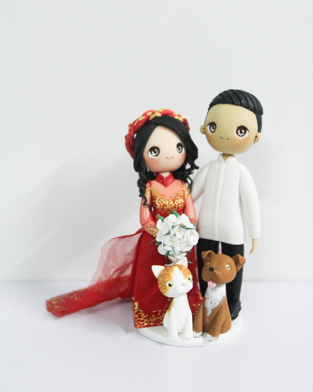 Vietnam Bride and Filipino Groom Wedding Cake Topper, Ao Dai & Barong ...
