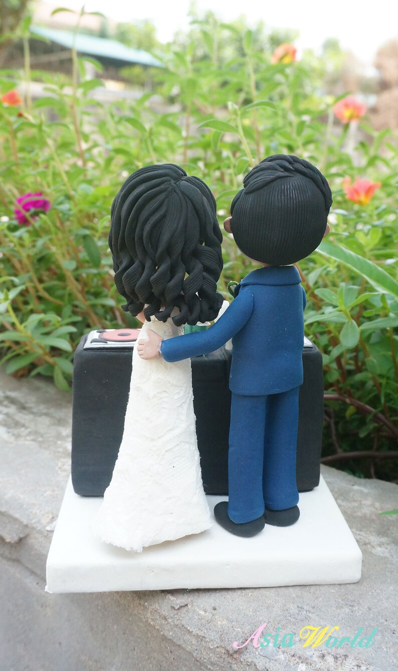 DJ bride and groom wedding cake topper clay doll couple | Etsy