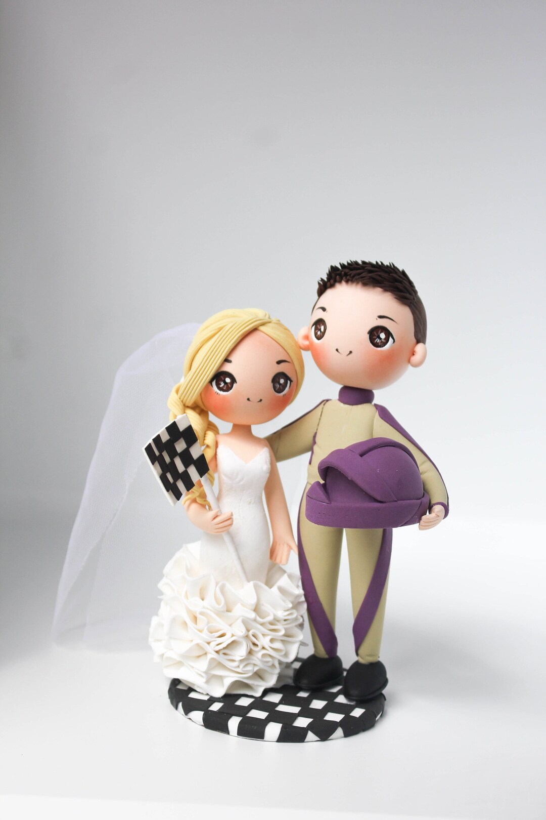 Racing Wedding Cake Topper, Car Racer Groom and Checkered Flag Bride ...