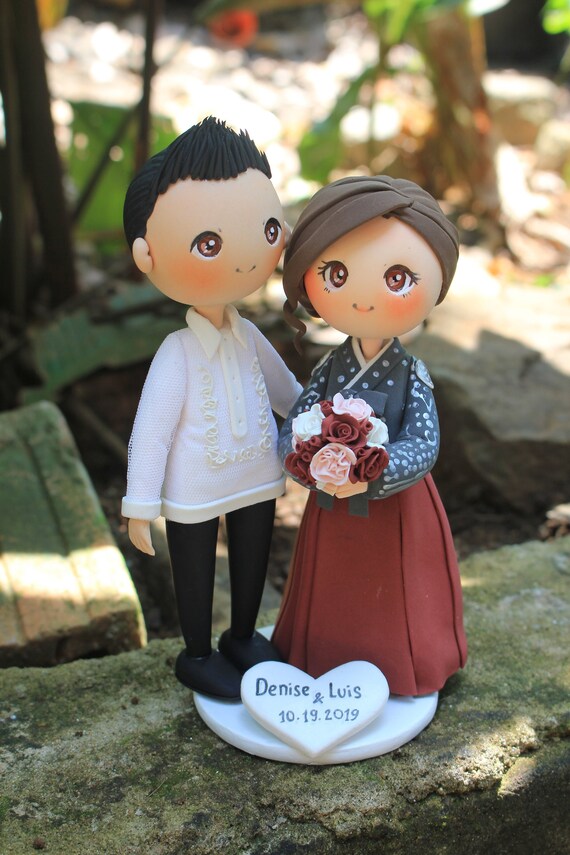 Barong & Hanbok Wedding Cake Topper Philippines and Korea - Etsy
